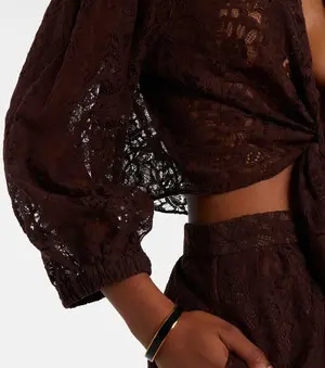 ADRIANA DEGREAS Cotton-blend Lace Crop Top