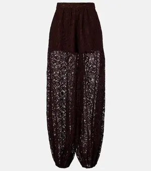 ADRIANA DEGREAS Cotton-blend Lace Balloon Pants - Brown