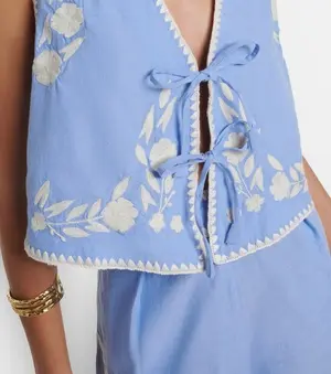 JULIET DUNN Embroidered Cotton Chambray Vest