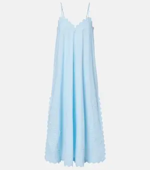 JULIET DUNN Embroidered Scalloped Cotton Midi Dress - Blue