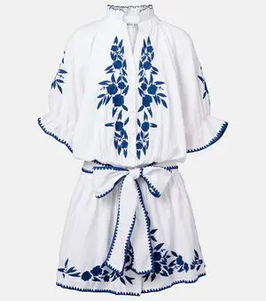 JULIET DUNN Embroidered Cotton And Linen Mini Dress - White