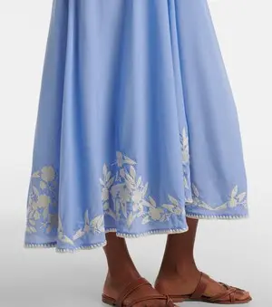 JULIET DUNN Embroidered Cotton And Linen Chambray Midi Dress