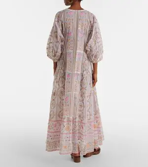 JULIET DUNN Embellished Floral Cotton Maxi Dress