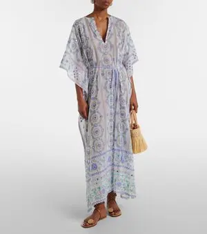 JULIET DUNN Embellished Floral Cotton Kaftan