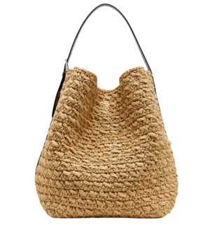 TOTEME Leather-trimmed Raffia Bucket Bag - Beige