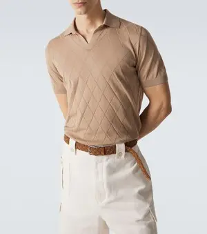 Brunello Cucinelli Argyle Cotton Polo Shirt - Beige