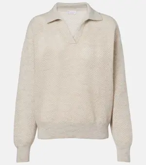 Brunello Cucinelli Open-knit Polo Sweater - Grey