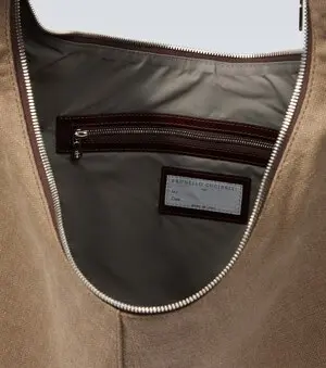 Brunello Cucinelli Leather-trimmed Canvas Shoulder Bag - Brown