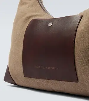 Brunello Cucinelli Leather-trimmed Canvas Shoulder Bag - Brown