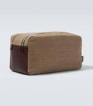 Brunello Cucinelli Leather-trimmed Toiletry Bag - Brown
