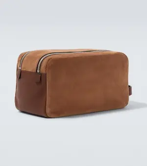 Brunello Cucinelli Leather-trimmed Suede Toiletry Bag - Brown