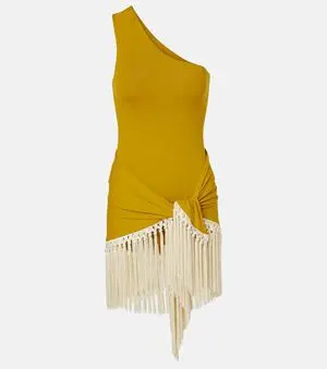 TALLER MARMO One-shoulder Swimsuit And Beach Cover-up Set With Fringe Trim - Green