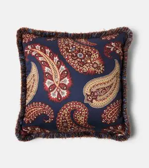 Etro Paisley Cotton Cushion - Blue