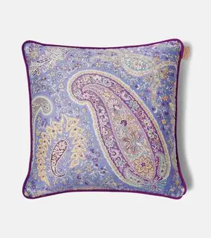 Etro Hoa Paisley Cotton Cushion - Purple
