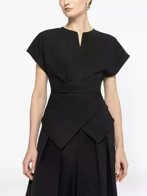 NISSA Short-sleeve Notched Neck Top With Draped Front