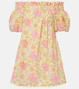 JULIET DUNN Floral Off-shoulder Cotton Minidress - Multicoloured
