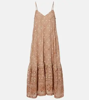 JULIET DUNN Embellished Cotton Midi Dress - Brown