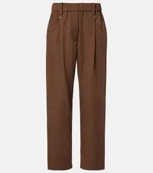 Brunello Cucinelli Monili Straight Leg Cotton-blend Pants - Brown