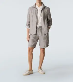 Brunello Cucinelli Linen Shorts With Drawstring Waist And Cuffed Hem - Grey
