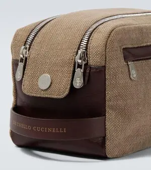 Brunello Cucinelli Leather-trimmed Toiletry Bag - Brown