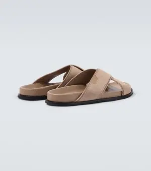 Brioni Leather-trimmed Suede Sandals - Beige