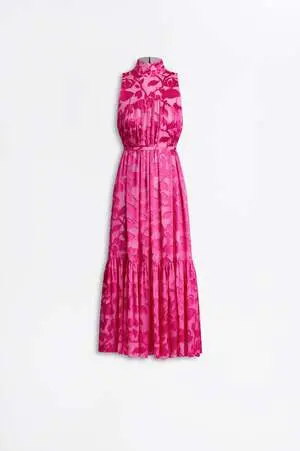 Scanlan Theodore Silk Burnout Satin Dress - Fuschia