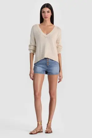 Alice + Olivia Williams Lightweight Pullover V-neck Sweater - Neutral