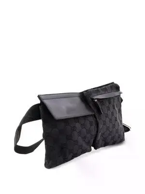 Gucci Vintage Double Gg Canvas Belt Bag - Black