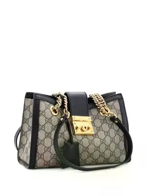 Gucci Padlock Chain Tote Gg Coated Canvas Small - Black