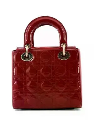 Dior Lady Bag Cannage Quilt Patent Small Satchel - Red