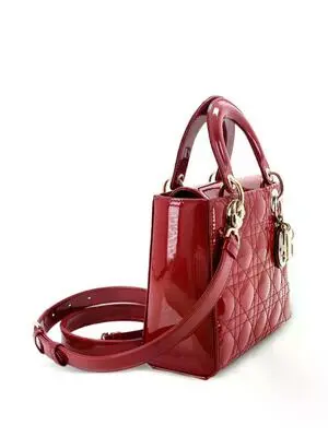 Dior Lady Bag Cannage Quilt Patent Small Satchel - Red