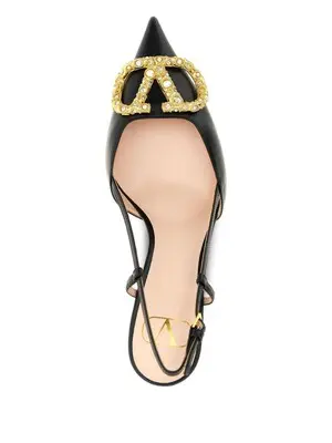Valentino Garavani Vlogo Signature Leather Slingback Pumps - Black