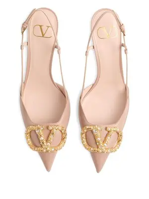 Valentino Garavani Vlogo Signature Leather Slingback Pumps - Beige