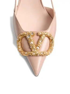 Valentino Garavani Vlogo Signature Leather Slingback Pumps - Beige
