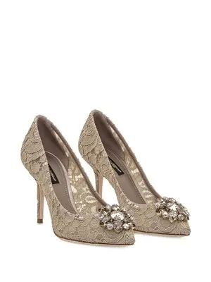 Dolce & Gabbana Lace Crystal Embellished Pumps - Beige