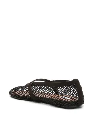 Alaïa Black Fishnet Leather Trim Ballerina Flats - Brown