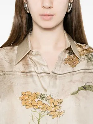 PIERRE-LOUIS MASCIA Printed Silk Shirt - Beige