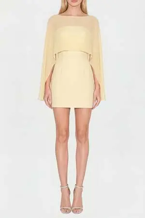 Amanda Uprichard Berkshire Mini Dress With Chiffon Cape - Cornsilk