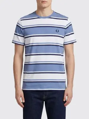 Fred Perry Striped Cotton T-shirt With Logo - Blue
