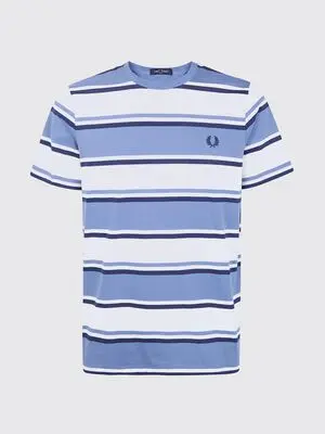 Fred Perry Striped Cotton T-shirt With Logo - Blue