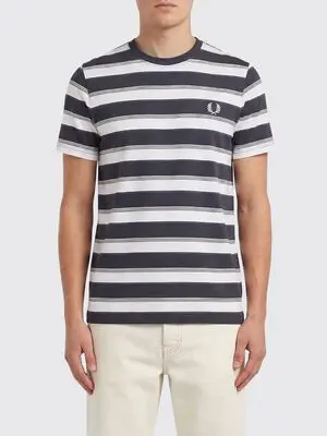 Fred Perry Striped Cotton T-shirt With Logo - Grey