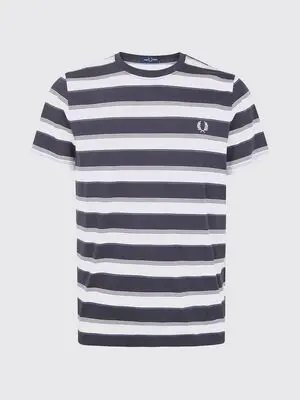 Fred Perry Striped Cotton T-shirt With Logo - Grey