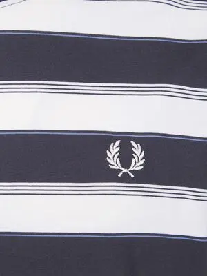 Fred Perry Striped Cotton T-shirt With Logo - Grey