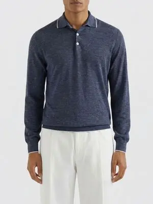 Brunello Cucinelli Cashmere Silk And Hemp Knit Polo Shirt - Blue