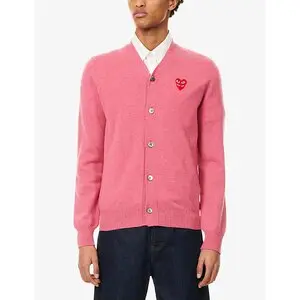 Play Comme Des Garcon Double-logo Embroidered Wool Cardigan