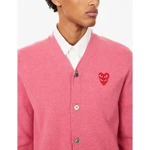 Play Comme Des Garcon Double-logo Embroidered Wool Cardigan