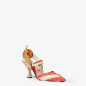 Fendi Colibrì Slingbacks In Nude Pink Mesh And Raffia