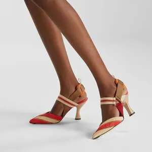 Fendi Colibrì Slingbacks In Nude Pink Mesh And Raffia