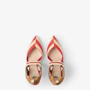 Fendi Colibrì Slingbacks In Nude Pink Mesh And Raffia - Red