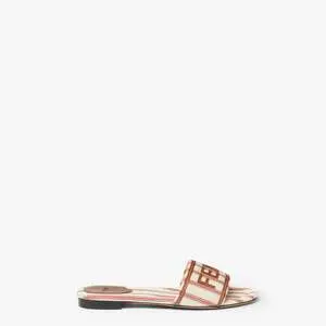 Fendi Beige Ff Canvas Slides With Striped Print